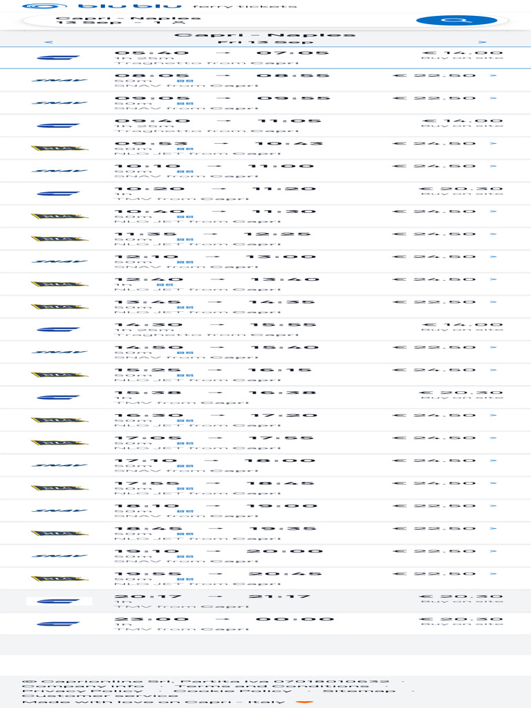 Capri to Naples Ferry 2024 - Schedules, Prices, And Tickets BluBlu | PDF