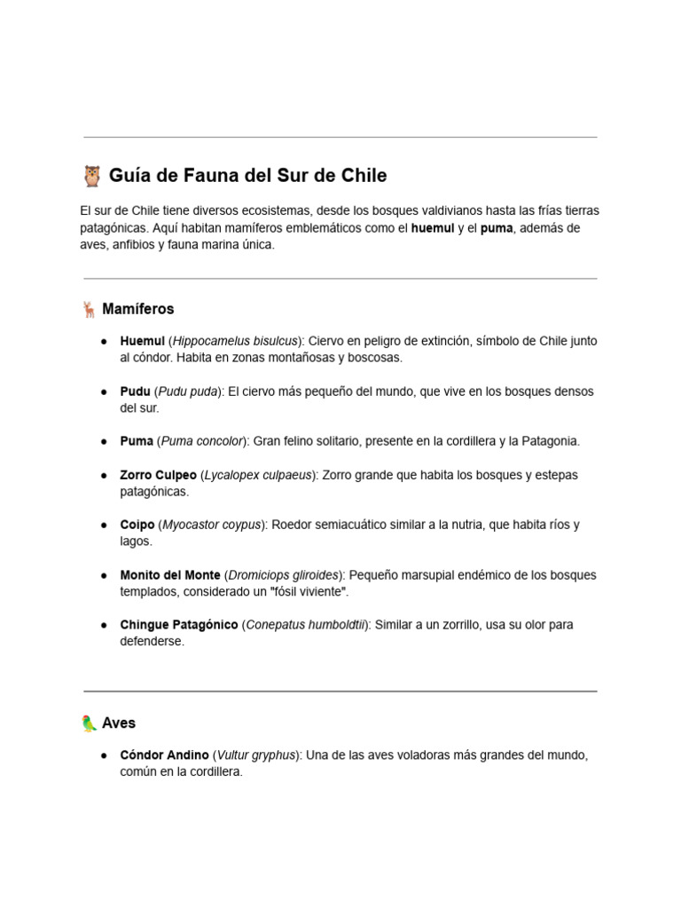 ? Guía de Fauna Del Sur de Chile | PDF | Zoología