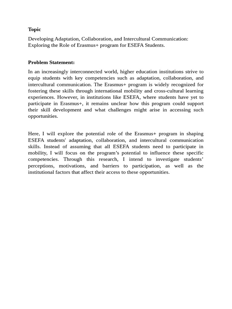 Erasmus+ Impact on ESEFA Skills Development | PDF