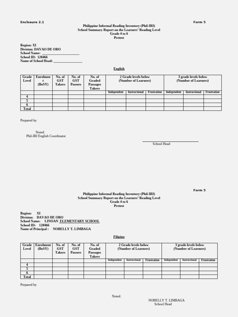 Phil-IRI School Summary Report: Grades 4-6 | PDF | Pedagogy | Learning