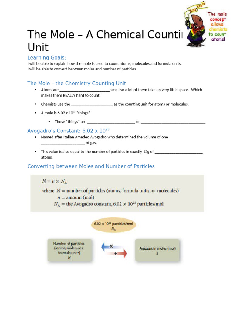 Lesson 1 the Mole – a Chemical Counting Unit | PDF | Mole (Unit ...