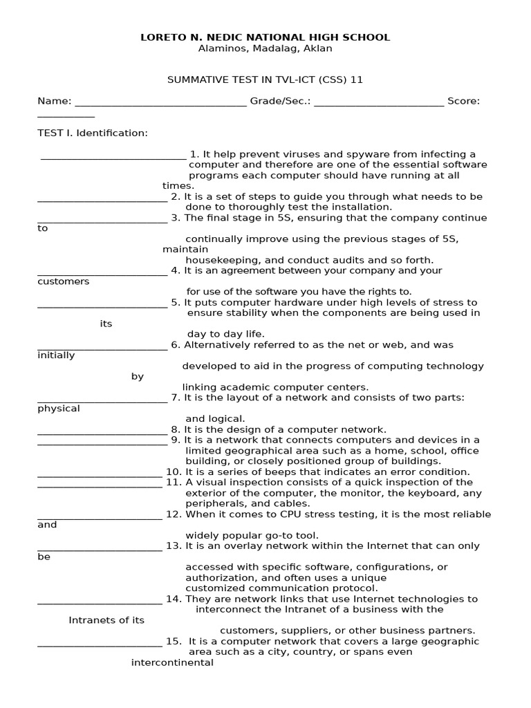 Summative in CSS 11 (WEEK 2 TO 3) | PDF | Computer Network | Telecommunications