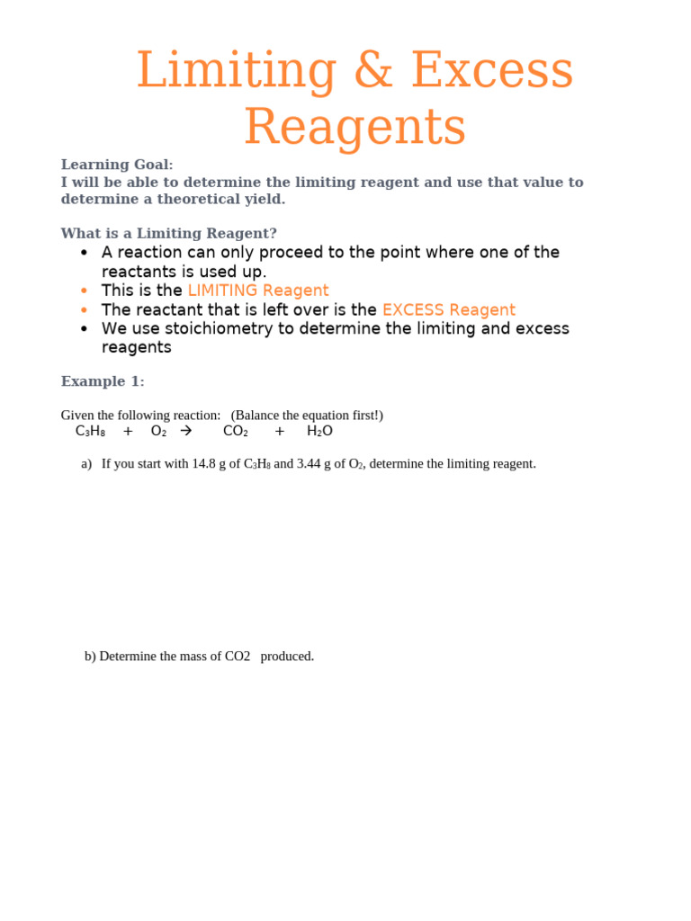Limiting Reagent Practice Worksheets | PDF | Zinc | Chemical Reactions