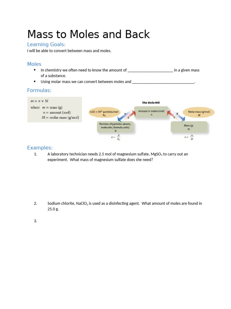 Lesson 3 & 4 Mass-Moles-Particles and Back | PDF | Mole (Unit ...