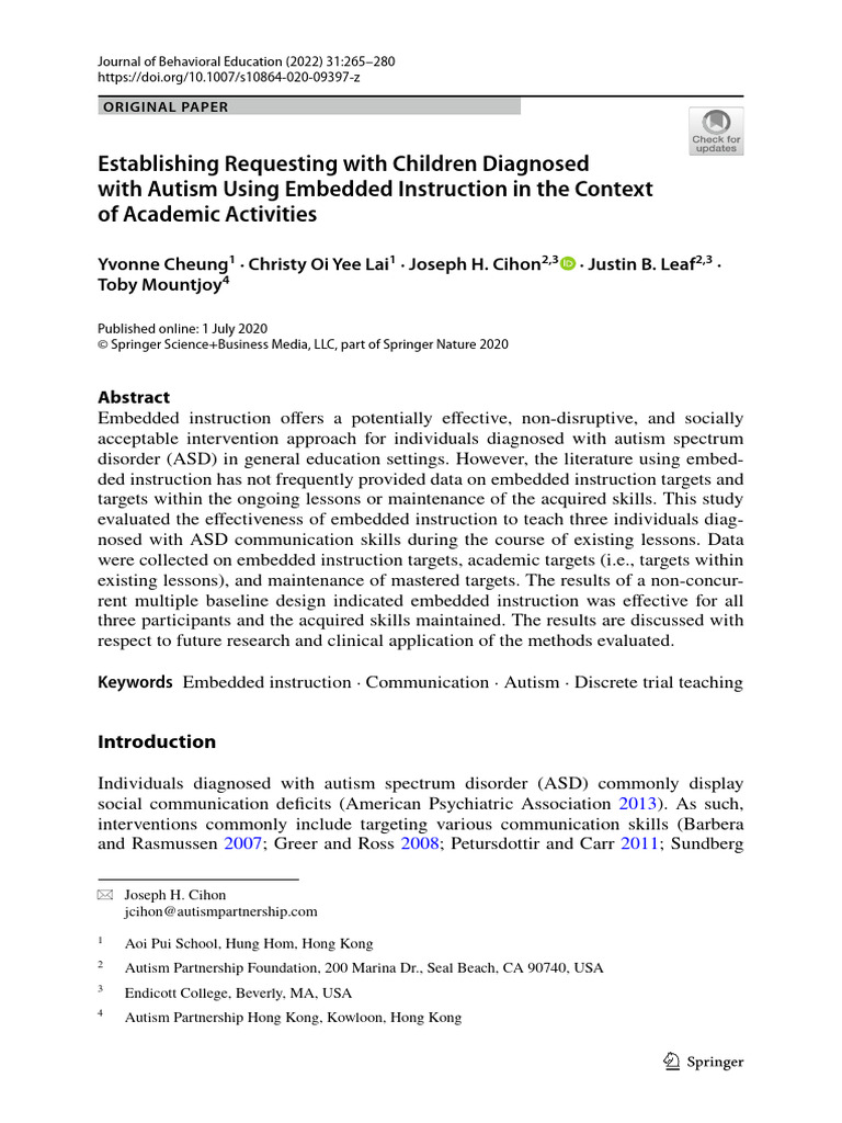 Establishing Requesting with Children Diagnosed with Autism Using ...