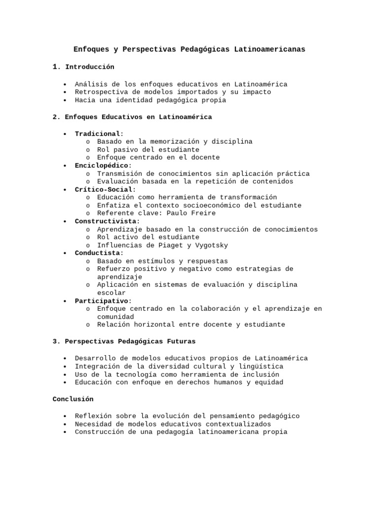 RESUMEN Enfoques y Perspectivas Pedagógicas Latinoamericanas | PDF