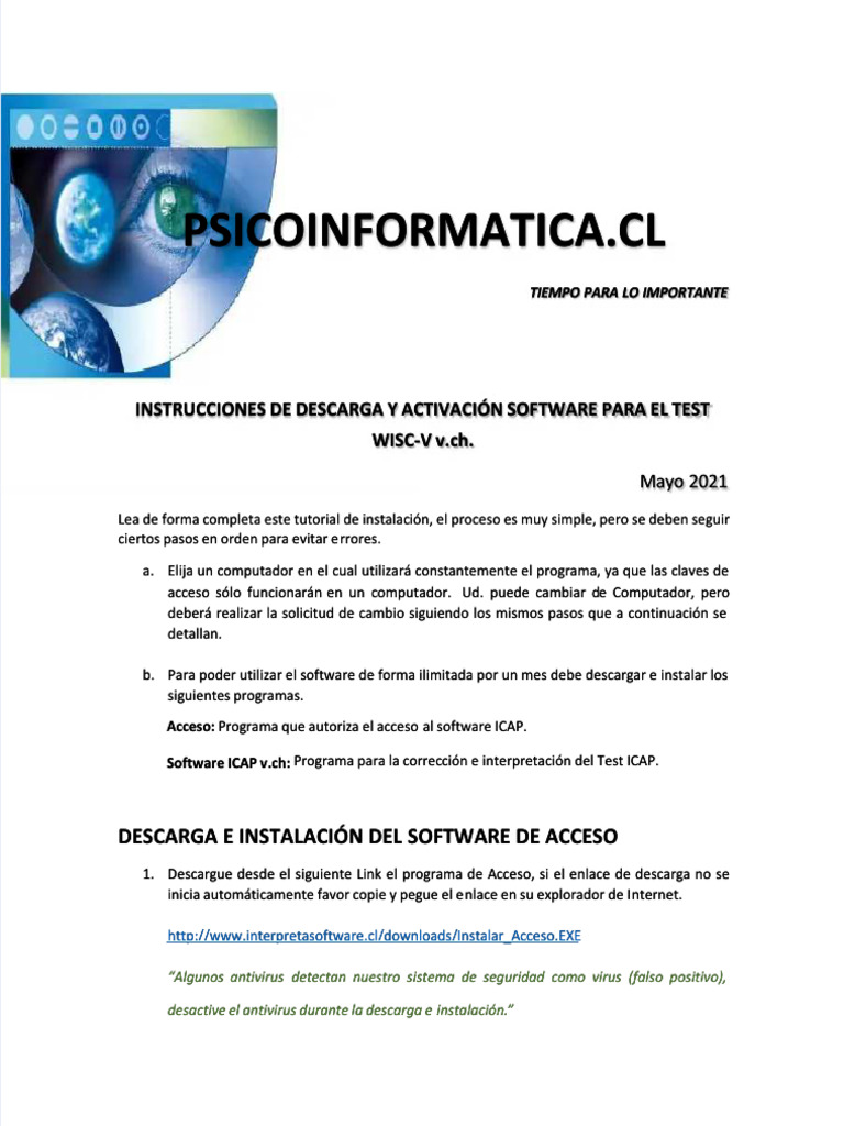 PDF Instrucciones de Descarga y Activacion Wisc V 2021 - Compress | PDF