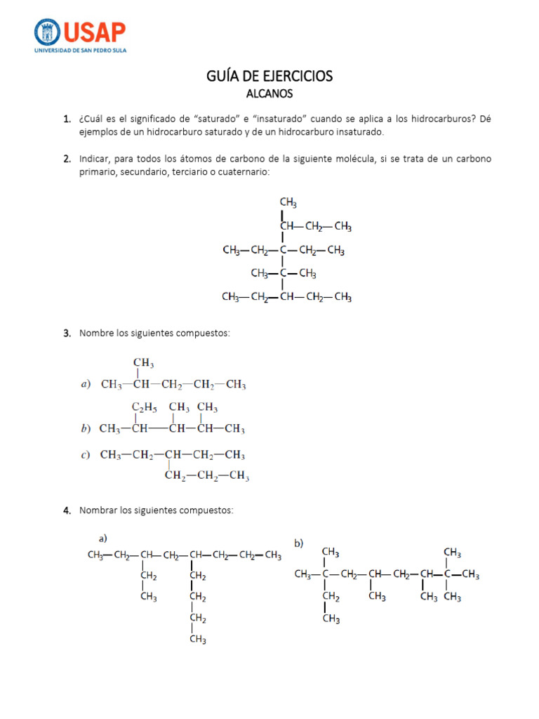 Guia de Ejercicios Alcanos | PDF