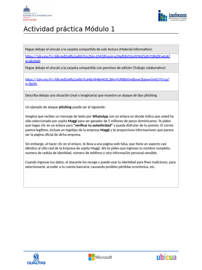 Plantilla Actividad Practica Modulo 1 | PDF