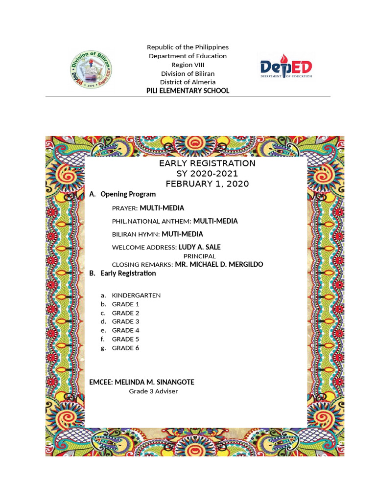 Early Registration Program 2019-2020 | PDF