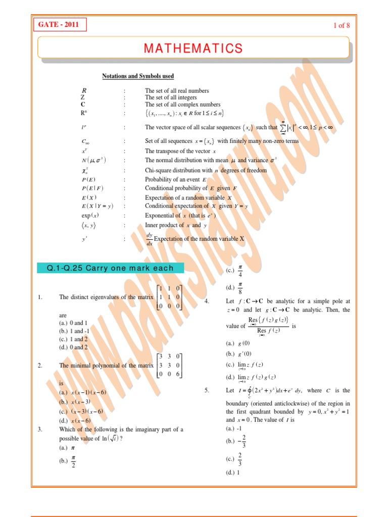 GATE Mathematics Paper 2011 | PDF | Vector Space | Mathematical Objects