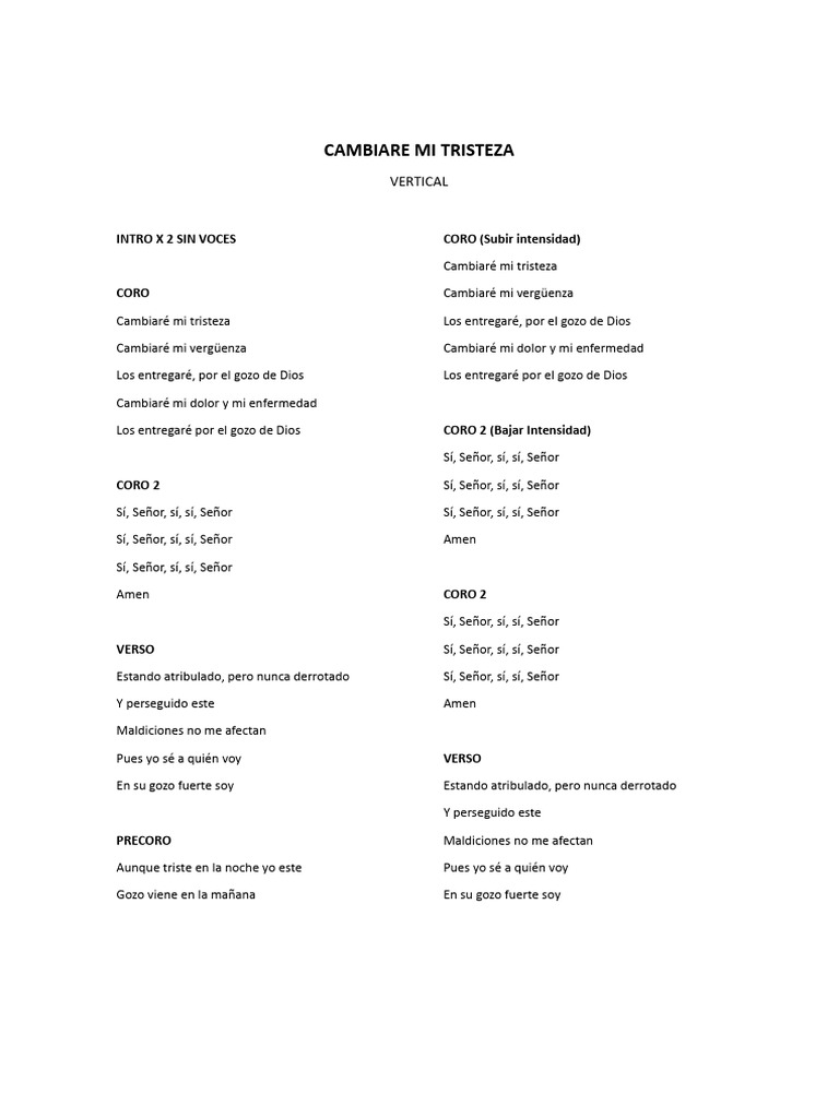 Cambiare Mi Tristeza - Vertical | PDF