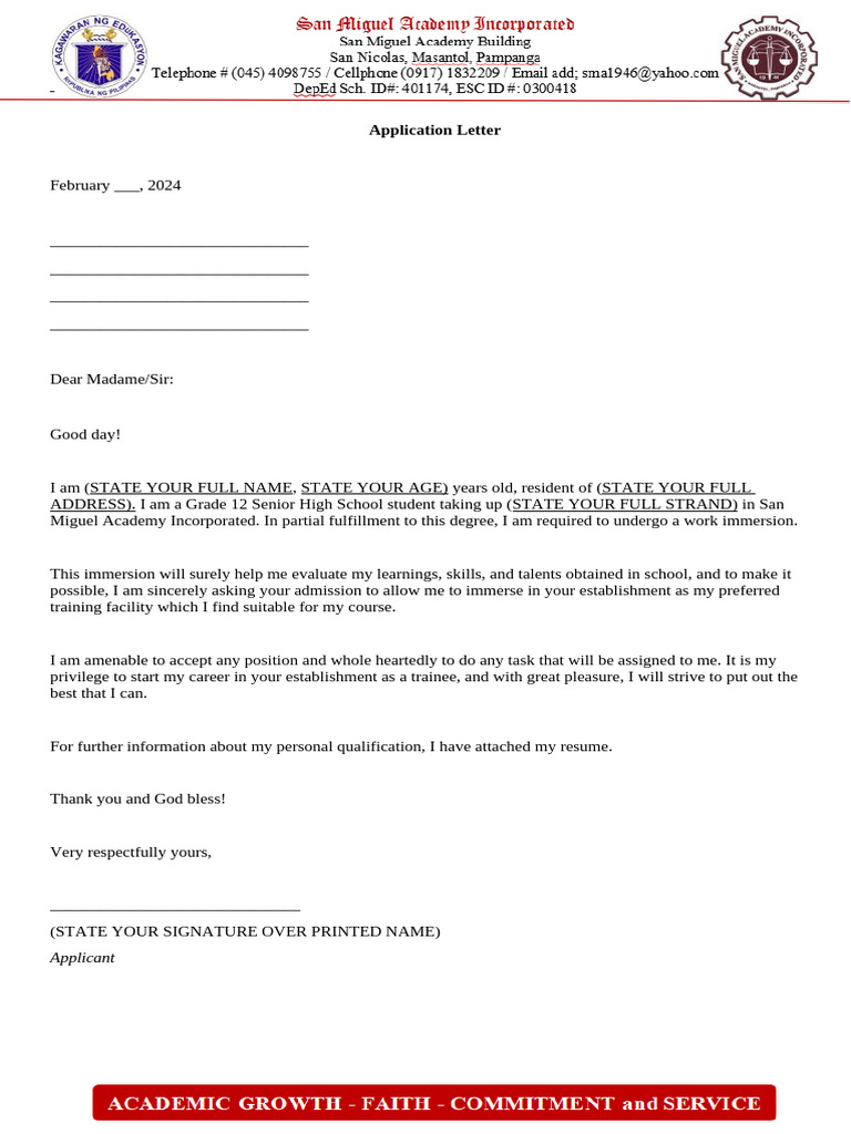 IMMERSION-Application-Letter-Format | PDF