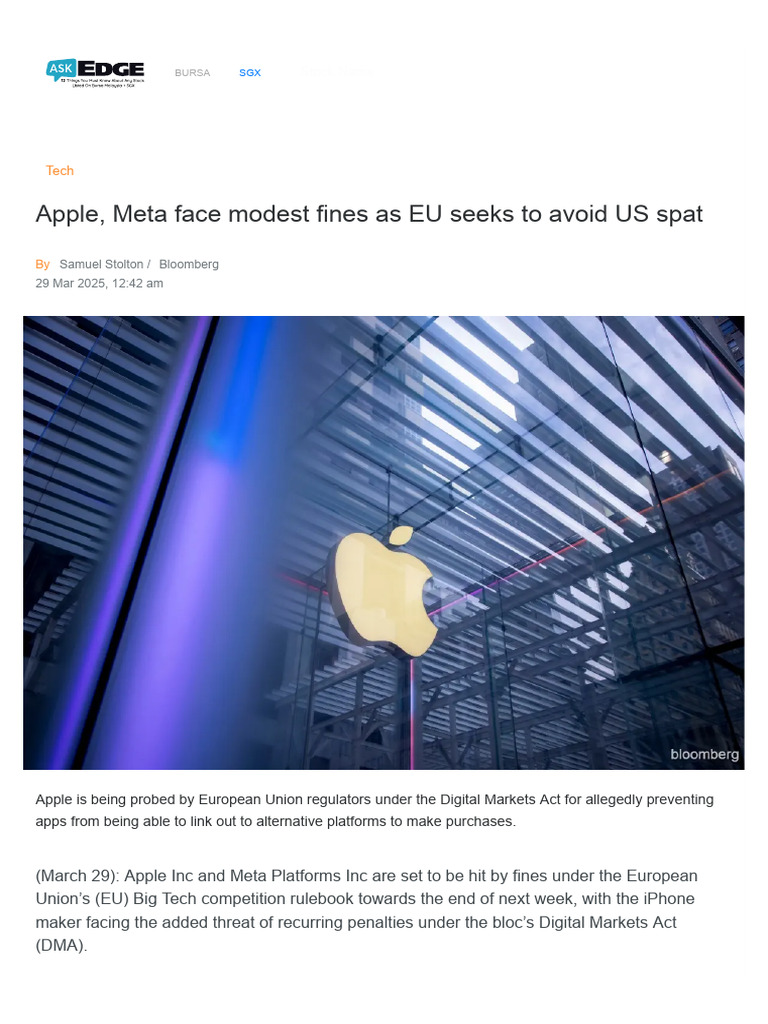 Apple, Meta Face Modest Fines As EU Seeks To Avoid US Spat | PDF | Apple Inc. | Facebook