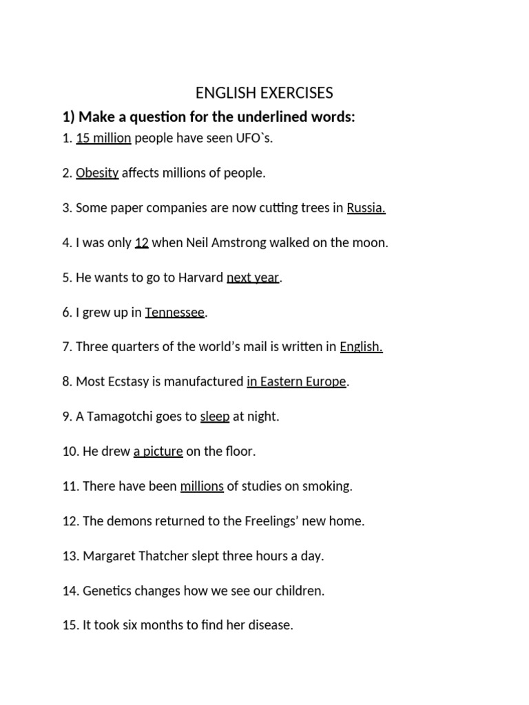 Make Questions For Underlined Words 03 | PDF