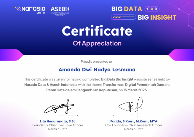 Webinar Narasio Data X ASECH Indonesia 15 Maret 2025 - Amanda Dwi Nadya Lesmana | PDF