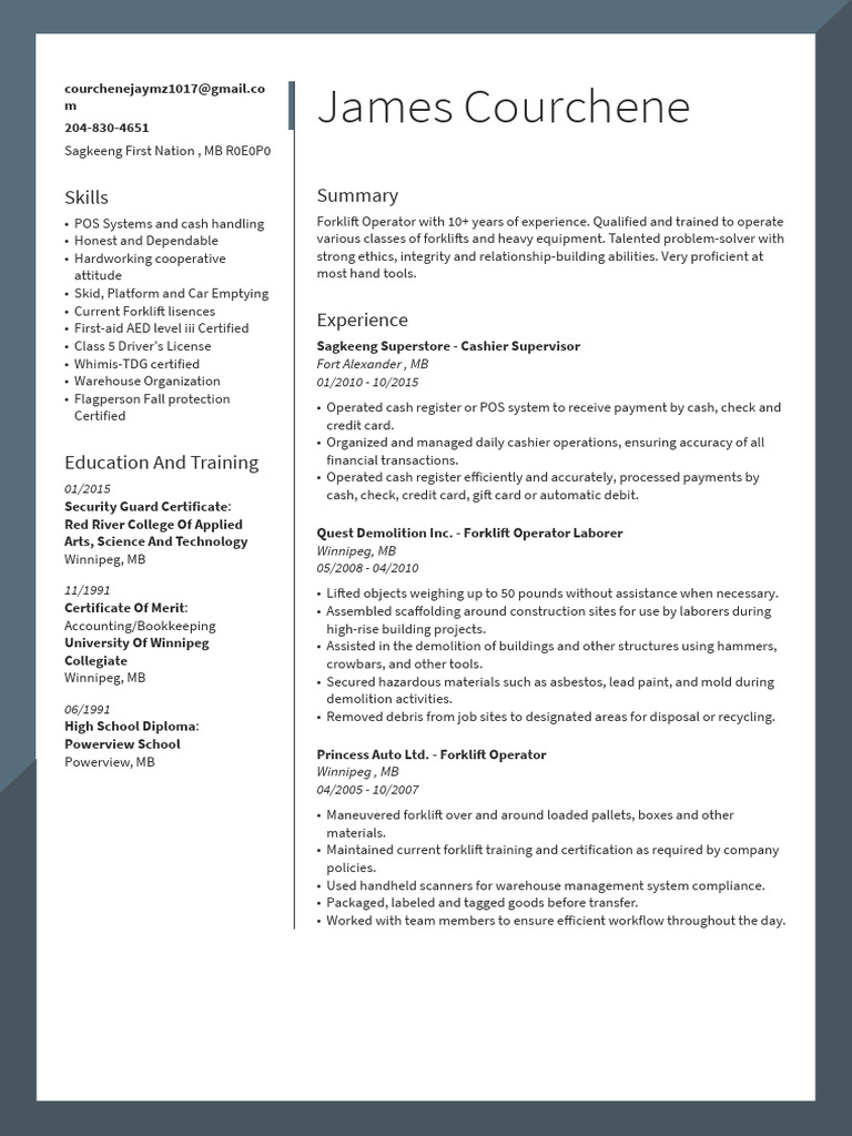 current resume | PDF | Forklift | Point Of Sale