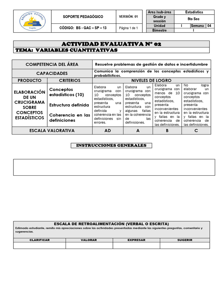 Sec 5to Sesión 04 Variable Cuantitativa Tarea | PDF