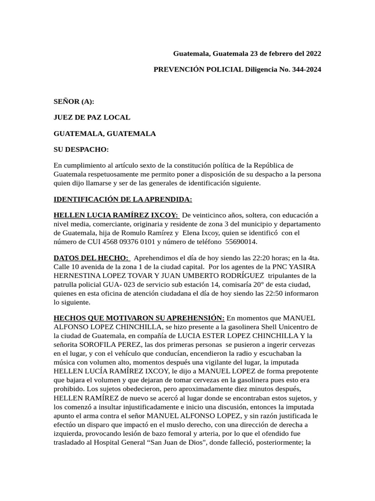 Aprehensión de Hellen Ramírez por homicidio | PDF | Guatemala
