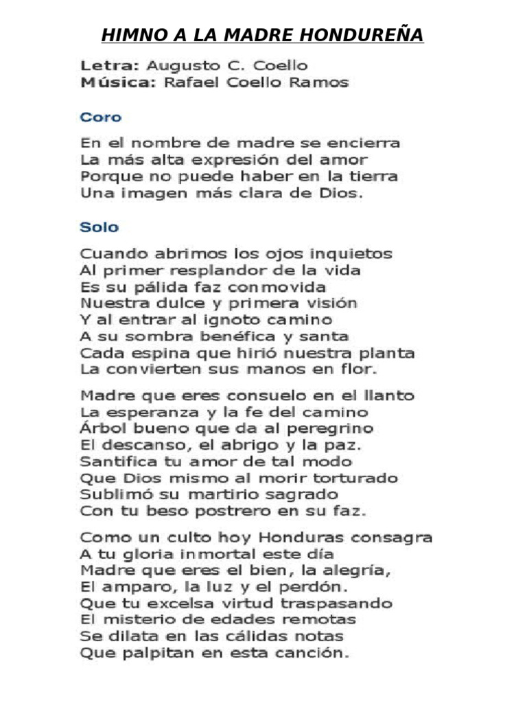 Himno A La Madre Hondureña | PDF