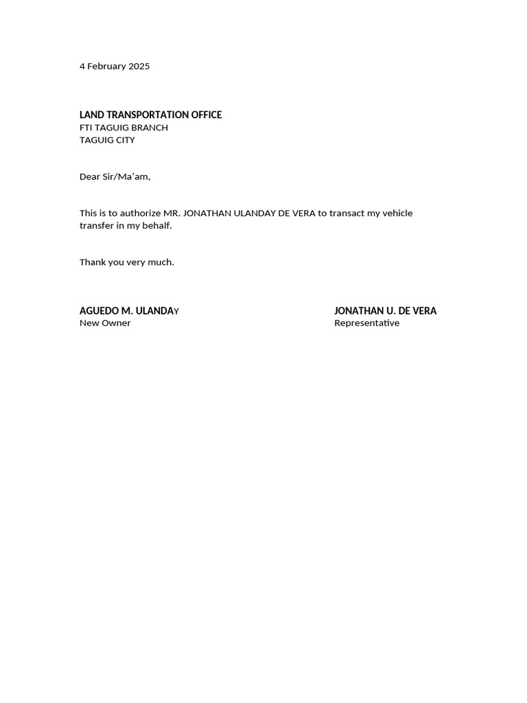 Letter of Authorize | PDF