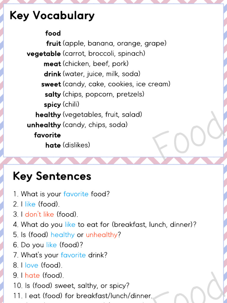Food Speaking Key Words and Sentences | PDF