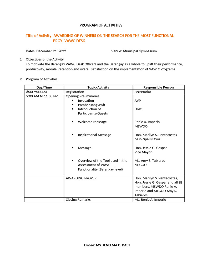 Awarding Functional Barangay VAWC Desks | PDF