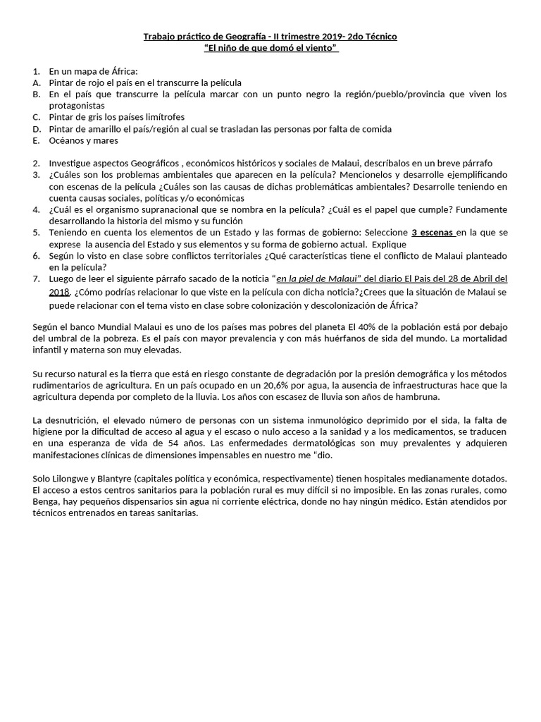 TP GEO El niño que domo el viento | PDF