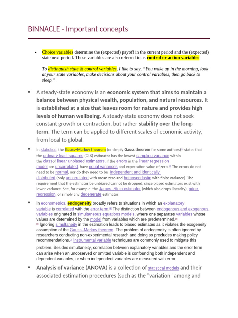BINNACLE - Important Concepts | PDF | Endogeneity (Econometrics) | Dependent And Independent ...