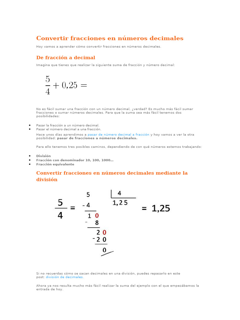 Convertir fracciones en números decimales | PDF