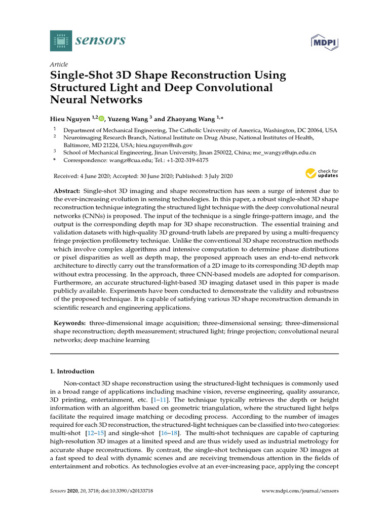 Single Shot 3d Shape Reconstruction Using Structured Light And Deep Convolutional Neural