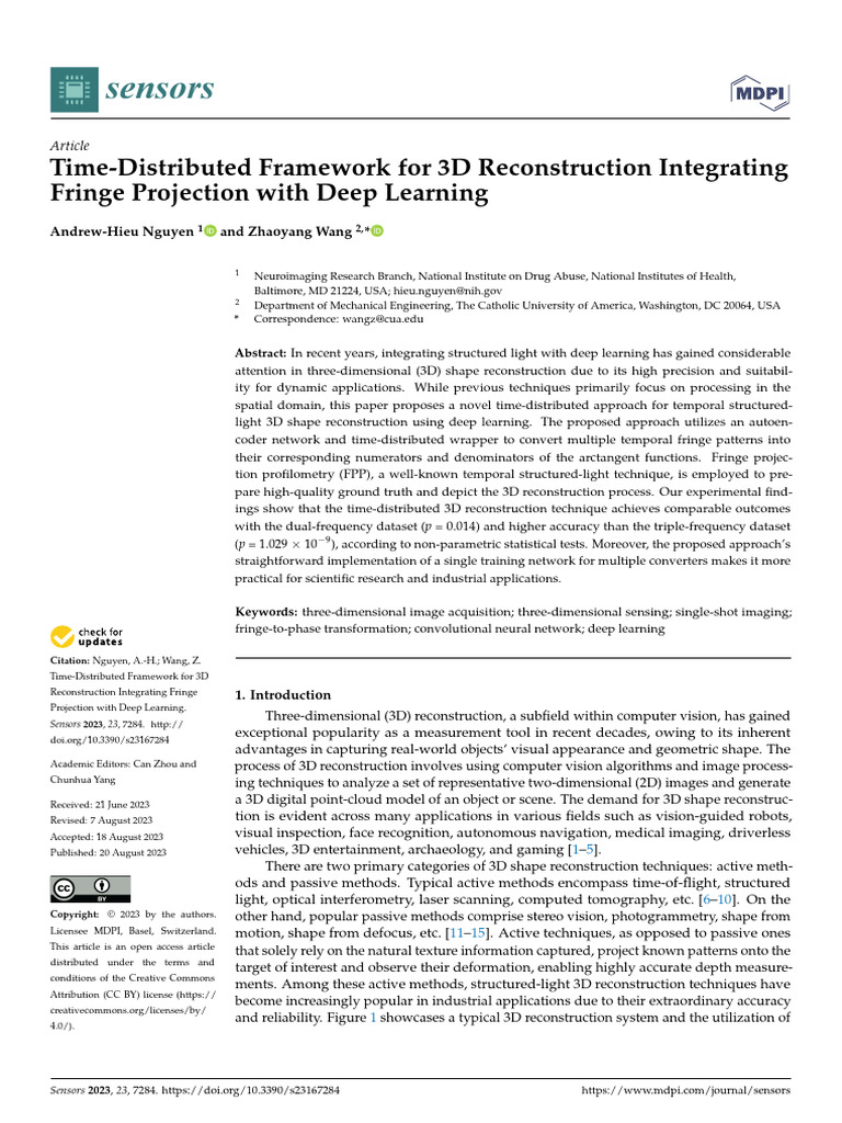 Time-Distributed Framework For 3D Reconstruction Integrating Fringe Projection With Deep ...