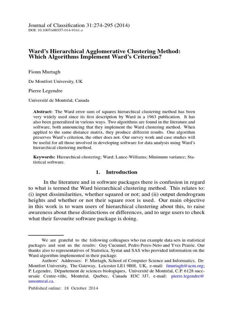 2014-Murtagh- Pierre- Wards hierarchical agglomerative clustering method- which algorithms ...