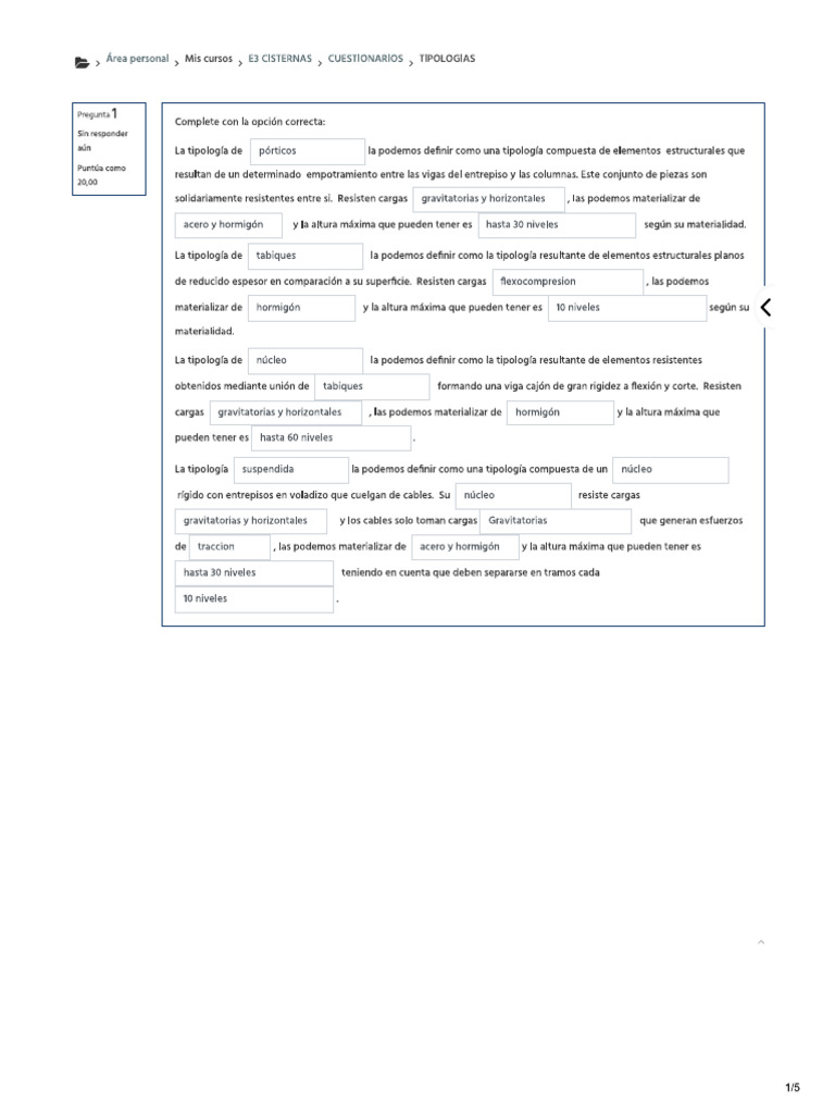 Cuestionario 5 - E3 Cisternas | PDF
