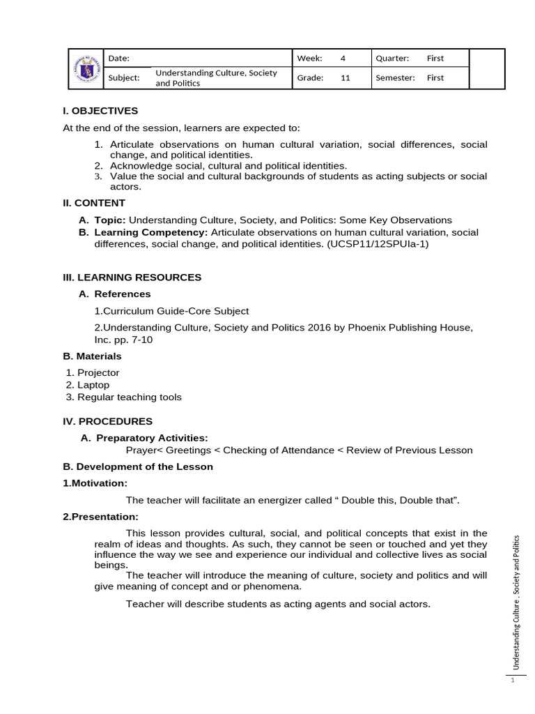 - q-3 ucsp- lesson plan | PDF | Cognition | Intelligence