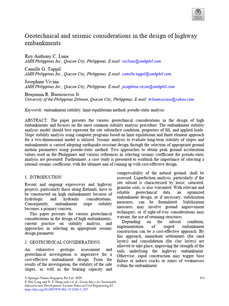 Geotechnical Analysis of Embankment Stability | PDF | Earthquake ...