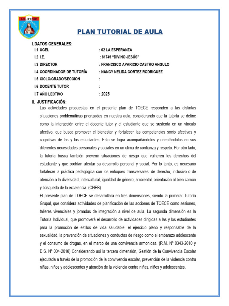 PLAN TUTORIAL DE AULA | PDF | Salón de clases | Maestros
