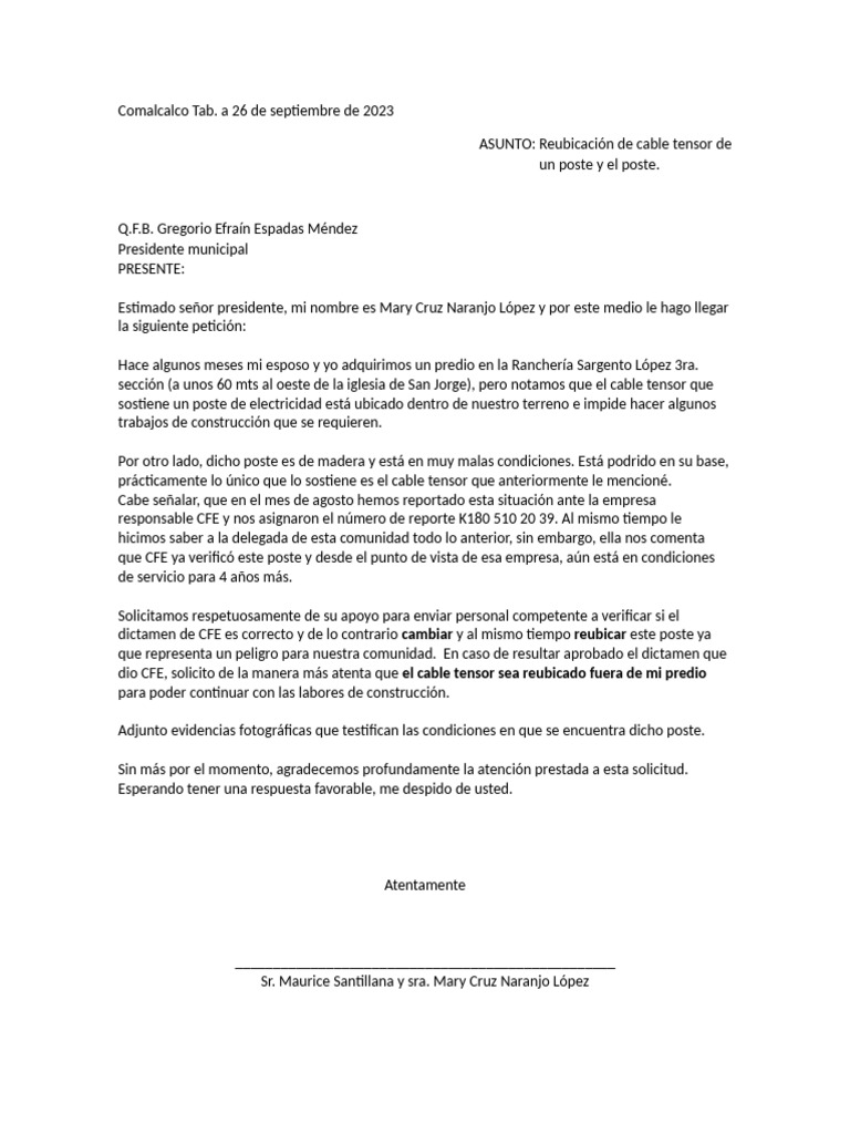 SOLICITUD POSTE DE LUZ | PDF