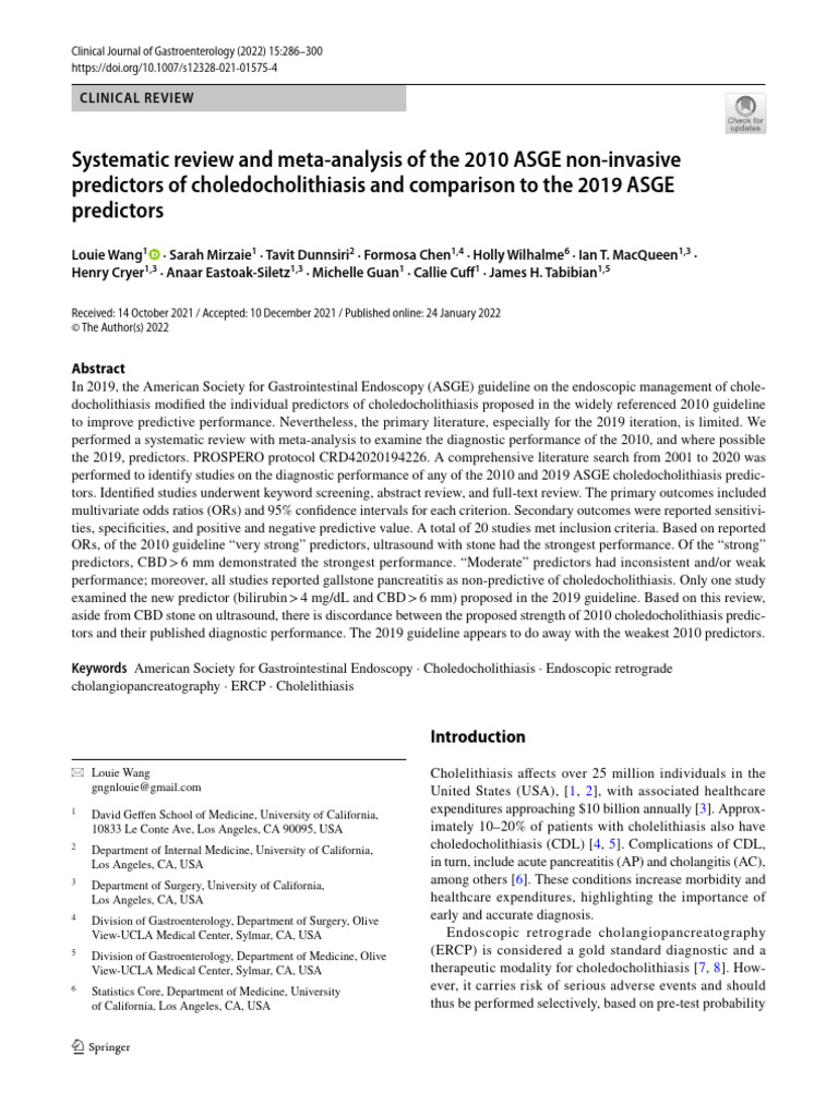 Systematic Review and Meta Analysis of The 2010 ASGE Non Invasive ...