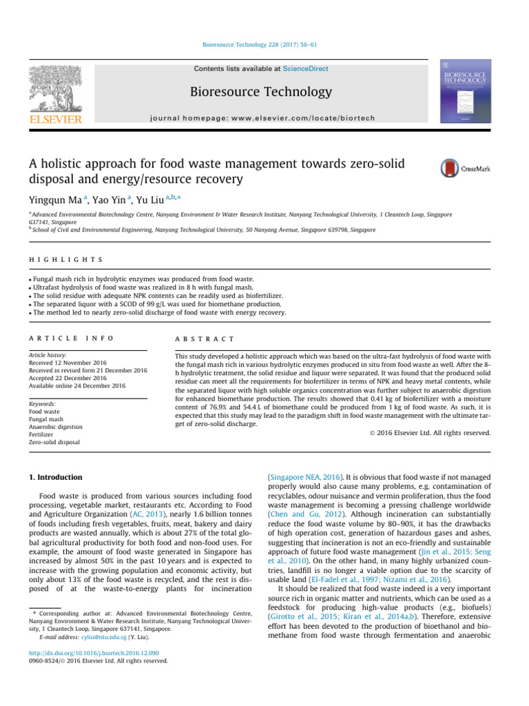 A Holistic Approach For Food Waste Management Towards Zero-Solid | PDF ...