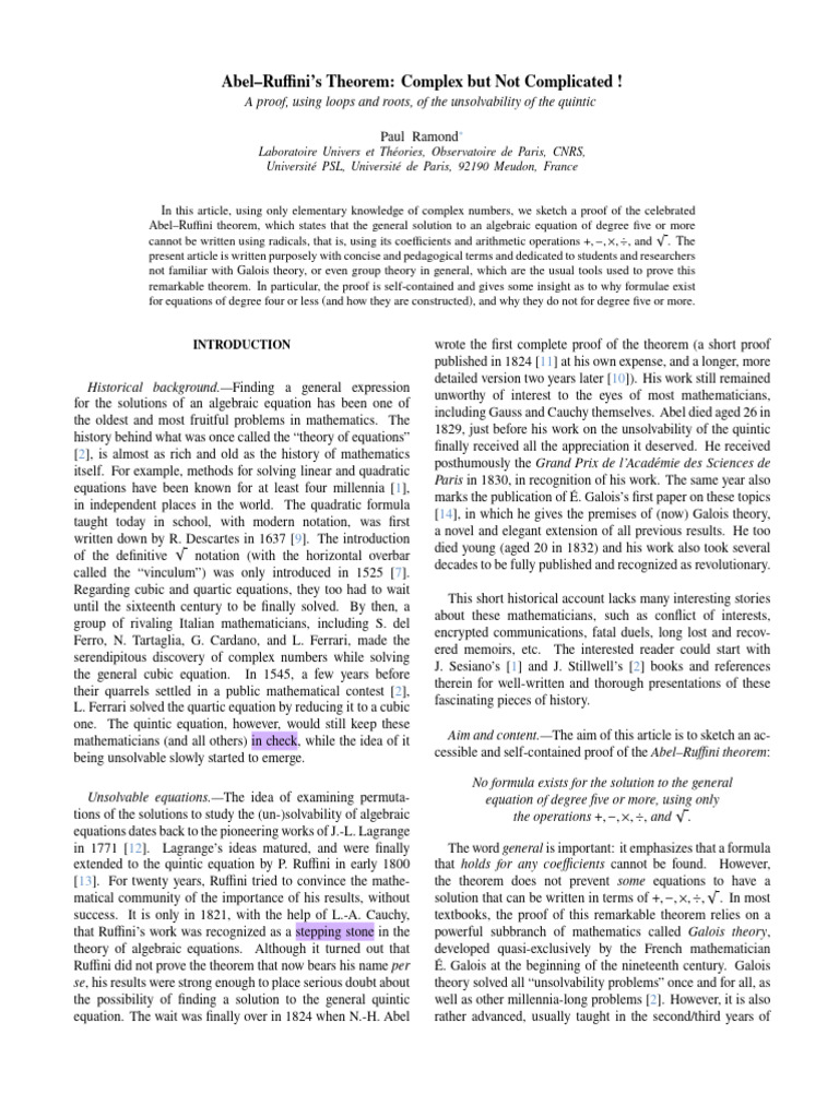 Abel's Impossibility Proof | PDF | Equations | Quadratic Equation