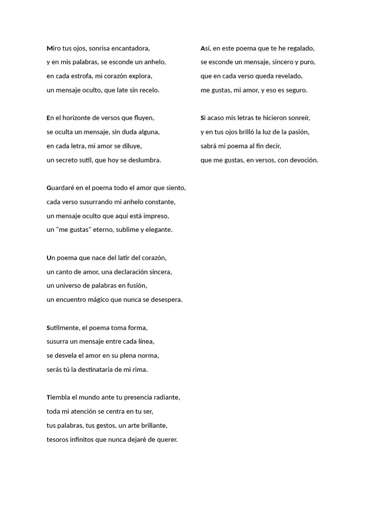 Me Gustas, en Versos, Con Devoción. | PDF