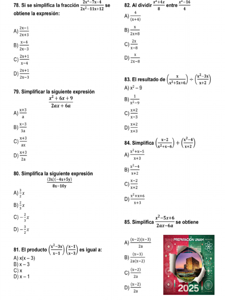 Examen UNAM MATEMÁTICAS | PDF