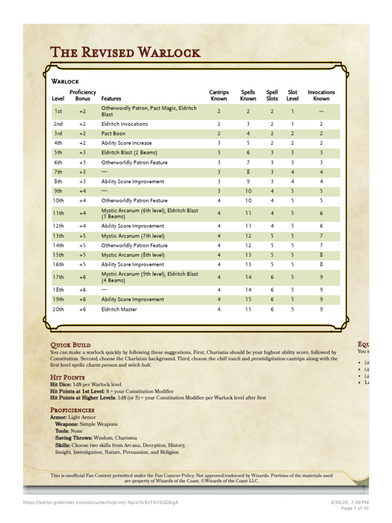 Warlock Revised - GM Binder | PDF | Dungeons & Dragons | D20 System