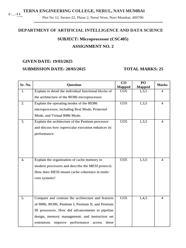 Microprocessor Assignment for AI & Data Science | PDF