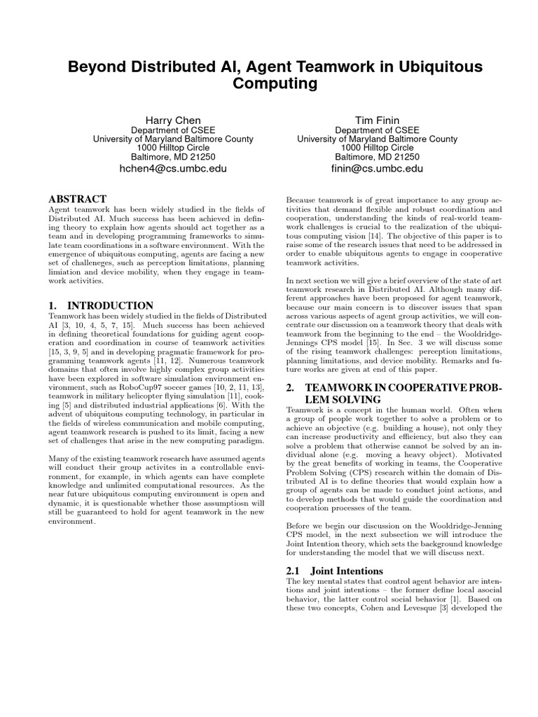 Agent Teamwork Challenges in Ubiquitous AI | PDF | Intention | Goal