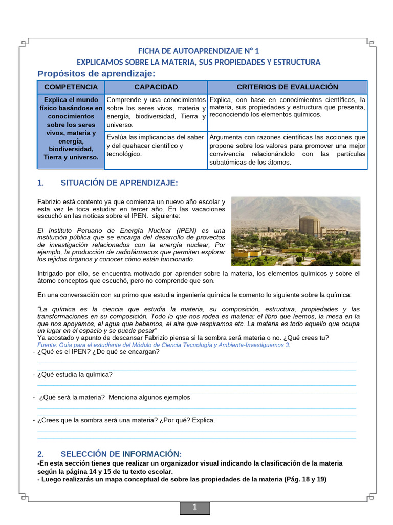 Ficha 1 - La Materia, Clasificación, Propiedades y Estructura 1 | PDF ...
