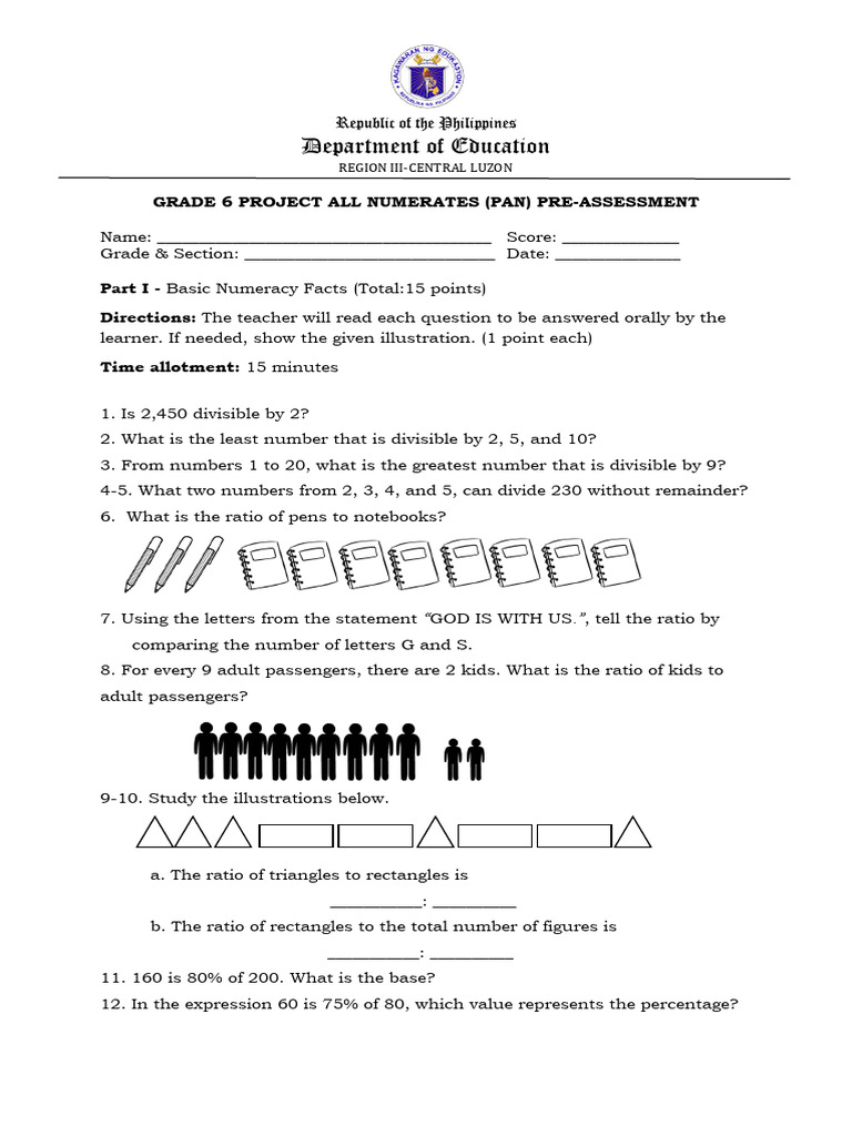 Grade 6 Numeracy Pre-Assessment Test | PDF