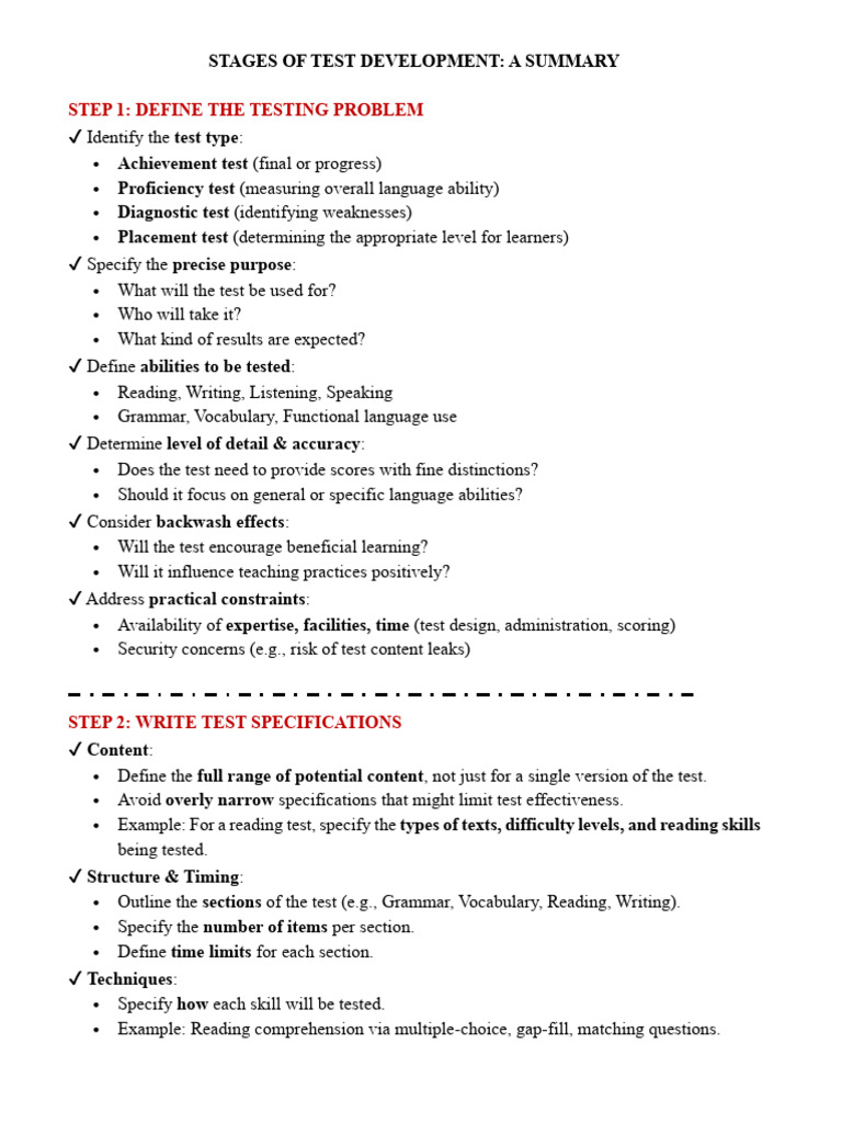 Stages of Test Developments | PDF | Multiple Choice | Cognition