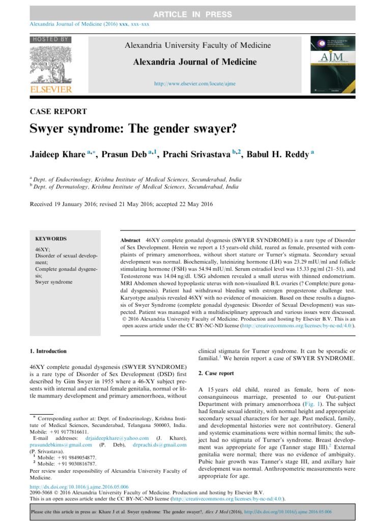 Swyer Syndrome Case Study and Insights | PDF | Sex | Endocrine System
